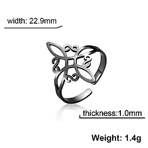 Witches Knot Ring For Women Stainless Steel Geometric Style Elegante Chic Irish Celtic Knot Adjustable Ring Witchcraft Amulet Jewelry (Black)