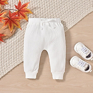 Aalizzwell Newborn Baby Boys Girls Clothes Ribbed Long Sleeve Fall Winter Outfit White NB Premature Gender Neutral Unisex
