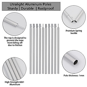 Aluminum Tarp Poles Lightweight Tent Poles Warterproof Sail Shade Pole for Gazebo Backpacking Camping Tarpaulin Awning Canopy Porch Bivvy Adjustable from 76-190cm (Aluminum-74.8"/190cm)