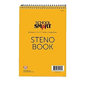 School Smart Gregg Ruled Steno Notebook, 6 X 9 in, 80 Sheets, White