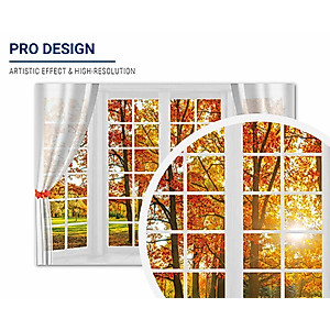 Allenjoy Autumn Tree Window Backdrop Fall Forest Scene Natural Windowsill Photography Background Newborn Party Banner Wall Decor Photo Booth Props