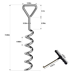 Eurmax USA Trampoline Stakes Trampoline Anchors High Wind Heavy Duty Corkscrew Shape Steel Tent Stakes Trampoline Tie Downs Anchor Kit with T Hook for Trampoline - Set of 4 Bonus 4 Strong Belt,Silver