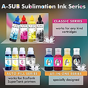A-SUB 600ML Autofill Premium Sublimation Ink for F170 ET 2400 ET-2803 ET 2850 ET 2800 ET-2720 ET-2760 ET-4800 ET-15000 ET-3760 for Transfer T-Shirts Mugs Tumblers (Autofill/ICC-Free/Anti-UV)