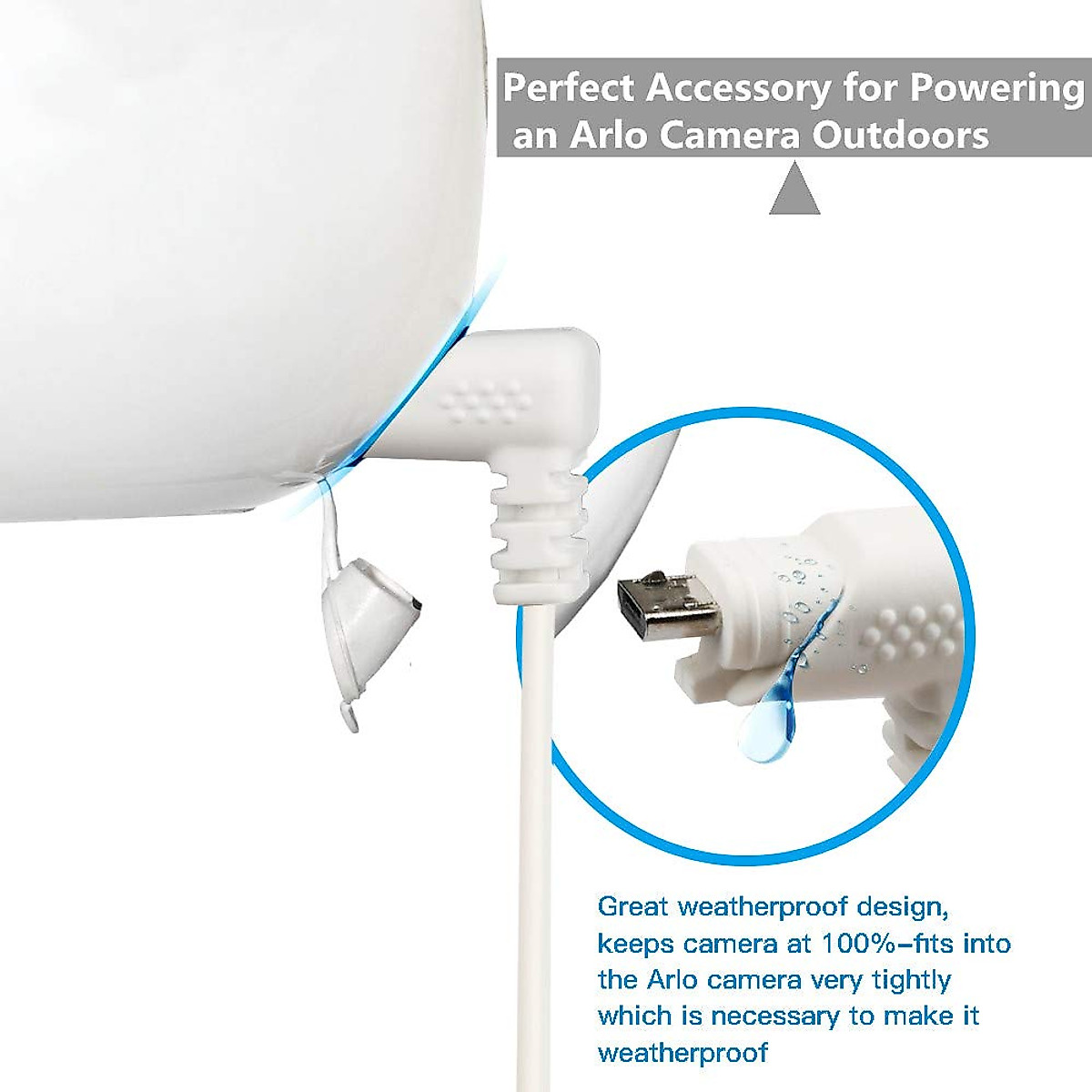 FARSAIL 2-Pack 10Feet/3m Power Cable and Charger Adapter for Arlo Pro & Pro 2 and Arlo Go, Weatherproof Outdoor Indoor, Solved The Need to Constantly Charge Batteries