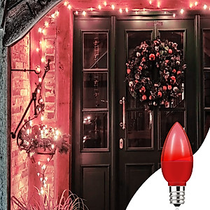 Flaspar C7 Red Night Light Bulb, E12 Candelabra Base Light Bulbs, C7 Colored Bulb 10W Equivalent Suitable for Halloween Night Lights, Decorative Lights and Christmas Strings, 6 Pack