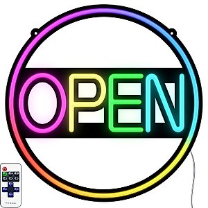 GGK Neon OPEN Sign for Business Multicolors Dynamic Color Changing OPEN Business Sign Dimmable Smart Control Open Signs for Stores, Shops, Offices, Restaurants, Studios, Retail Window (Multicolors)