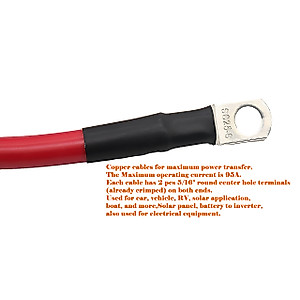4 AWG Battery Cables, Gauge Power Inverter Cables with 5/16" Ring Terminals for Solar, RV, Auto, Marine Car, Boat （Length 3 ft