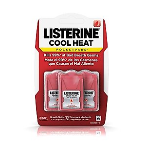 Listerine Cool Heat Pocketpaks Breath Strips for Oral Care, Kills Bad Breath Germs to Freshen Breath, Cinnamon Flavor, 24-Strip Pack, 3 Pack ( Pack of 6)