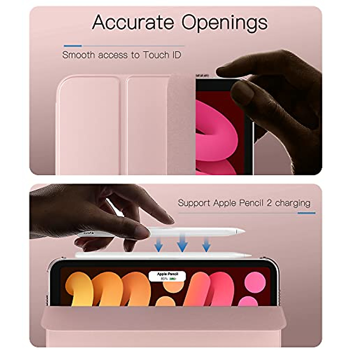 TiMOVO Case for New iPad Mini 6th Generation, iPad Mini 6 Case(8.3-inch, 2021), [Support Touch ID & Apple Pencil Charging] Slim Translucent Frosted Hard Back Cover with Auto Wake/Sleep - Rose Gold