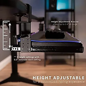 VIVO Large Height Adjustable Under Desk Keyboard Tray with RGB LED Light Mouse Pad, C-clamp Mount, 27 (33 Including Clamps) x 11 inch Slide-Out Platform Computer Drawer for Typing, Black, MOUNT-KB05GP