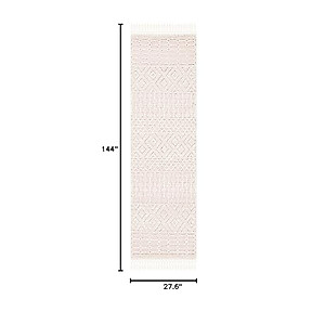 SAFAVIEH Natura Collection Runner Rug - 2'3" x 12', Ivory & Pink, Handmade Moroccan Boho Wool Fringe, Ideal for High Traffic Areas in Living Room, Bedroom (NAT852R)