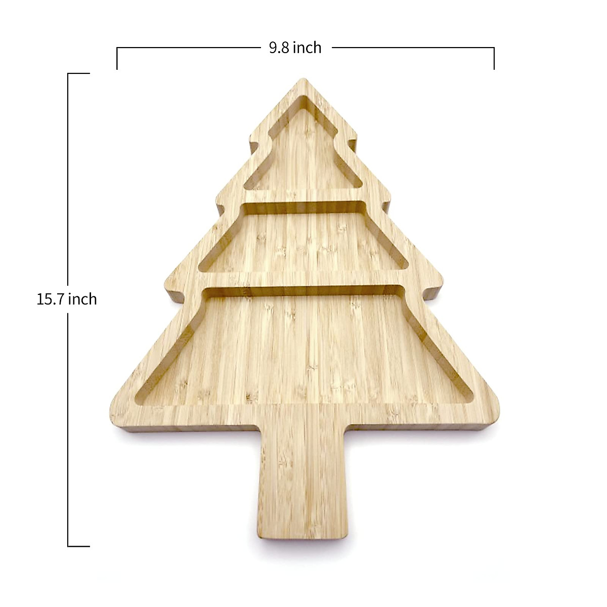 Bamboo Serving Platter, Multiple Spaces Reusable Bamboo Plates, Novel Shape Charcuterie Board Set with Knife & Fork, Fruit, Bread, Salad Plate for Christmas Thanksgiving (Christmas Tree)