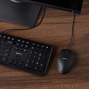 Amazon Basics 3-Button Wired USB Computer Mouse, Black