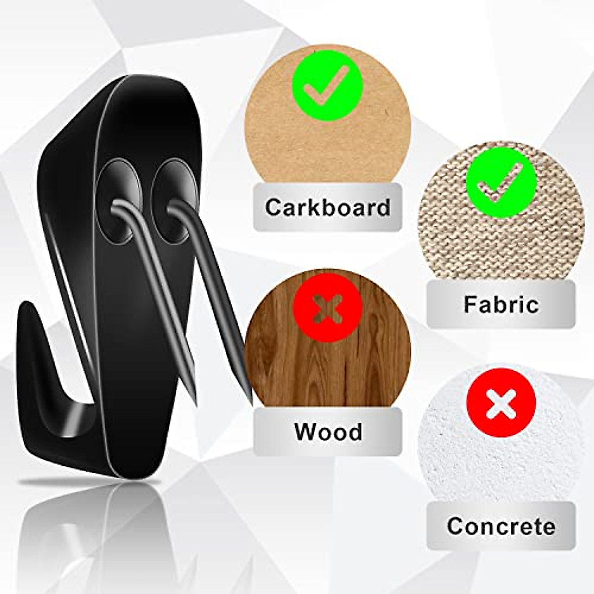 AIEX 10pcs Cubicle Hooks for Fabric Walls, Metal Push Pin Hooks Office Shelf Accessories Hanging Supplies Coat Clips Hanger Nails for Picture Clock Photo Frame Keychain (Black)