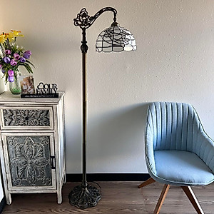 enjoy decor lamps Tiffany Floor Lamp White Stained Glass Flowers LED Bulb Included Gooseneck Adjustable Corner Standing Reading Light for Living Room Bedroom 20" W*12" D*63" H