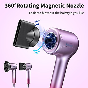 Hihow Ionic Hair Dryer with Diffuser for Curly Hair, 1500W Professional Negative Ions Blow Dryer with Concentrator, 110,000RPM Brushless Motor Hairdryer for Fast Drying as Salon Light and Quiet