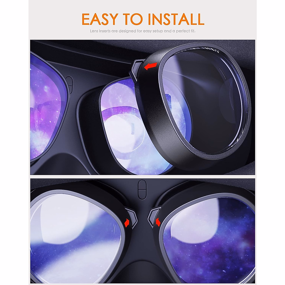 Amavasion Glasses Lenses Compatible with Quest 3S/2, VR Lenses Insert Easy-to-Install Frame Plus Lens Combination SPH:-5.25(One Lens)