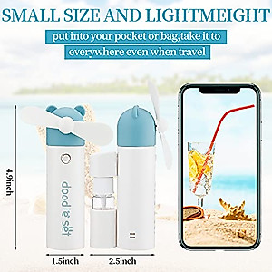 Handheld Fan Portable Misting Fan USB Rechargeable Mini Fan with Spray Bottle, 1200 mAh Battery Operated for 6 Hours Continuous Work (Blue)