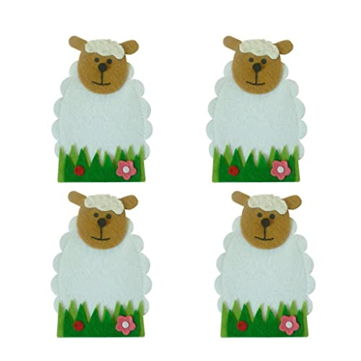 shamjina 4X Easter Sheep Cutlery Holder Bags Spoon Silverware Bags Table Decor