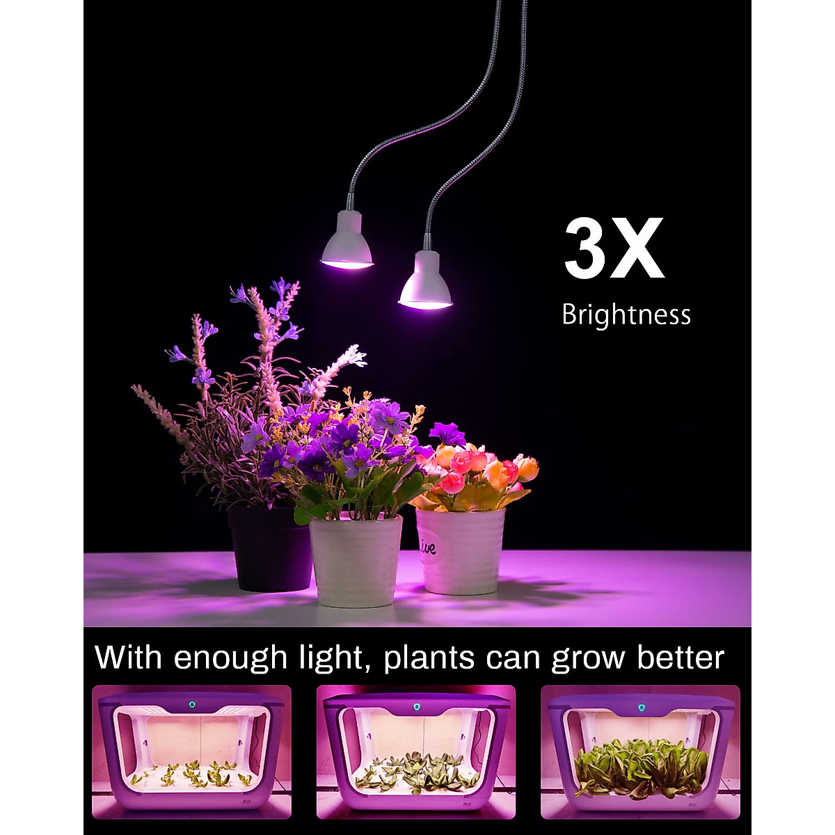 APLANT Grow Light for Indoor Plants, Desk Clip Plant Light with Cool White Red Blue LEDs,14W Flexible Dual Head Plant Lamp with Auto Timer 6/10/12H, Out of The Box Plant Grow Light for House Plants