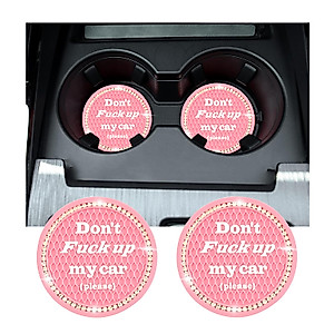 Kewucn 2 Pack Bling Car Cup Holder Coasters, 2.79 inch Anti-Slip Soft Rubber Crystal Rhinestone Auto Cup Insert Pad, Universal Vehicle Interior Decor Accessories for Car SUV Truck (Pink)
