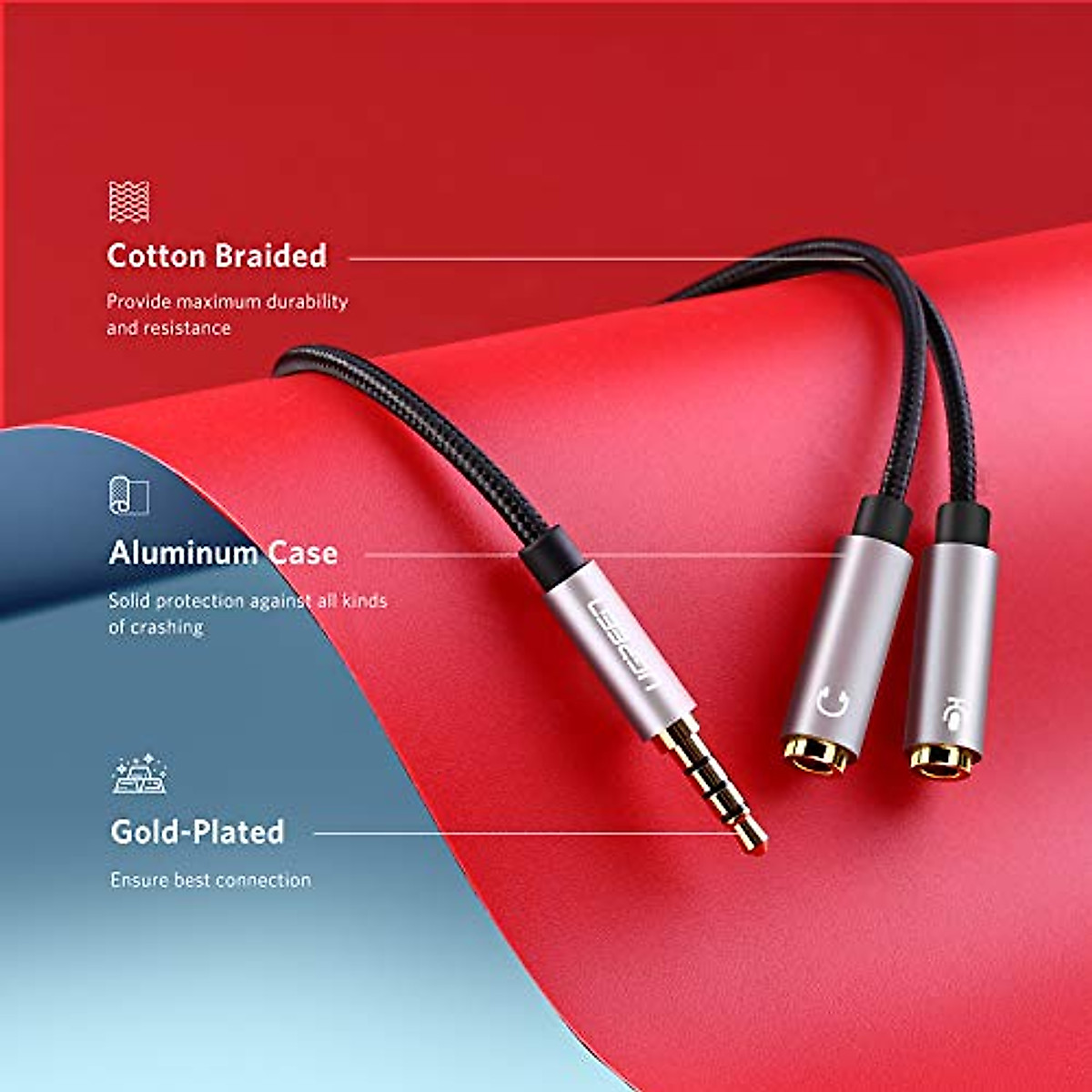 UGREEN Headphone Splitter 3.5mm 2 Female to 1 Male Mic and Audio Y Splitter TRRS Headset Adapter Cable Stereo Compatible with Laptop PS4 Xbox PC Phone Tablet Gaming