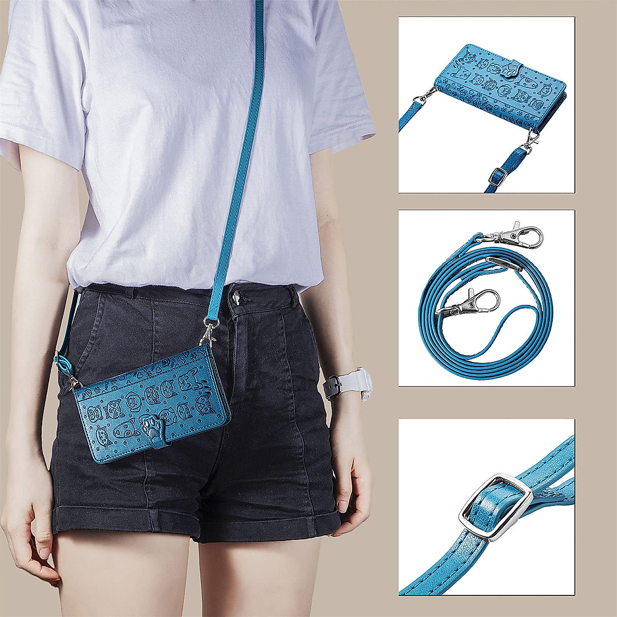 ONV Wallet Case Compatible with Samsung Galaxy S9 Plus - Adjustable Strap Animal Leather Case Folio Cover Card Holder Anti-Shock Stand Magnet Flip Case Compatible with Samsung Galaxy S9 Plus[MG] -Blue