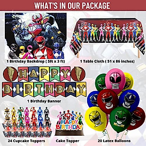 Nelton PW Birthday Party Supplies Includes Cake Topper, 24 Cupcake Toppers, 20 Latex Balloons, Happy Birthday Backdrop, 1 Table Cloth , 1 Banner