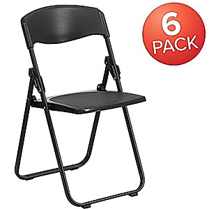 Flash Furniture 6 Pack HERCULES Series 500 lb. Capacity Heavy Duty Black Plastic Folding Chair with Built-in Ganging Brackets