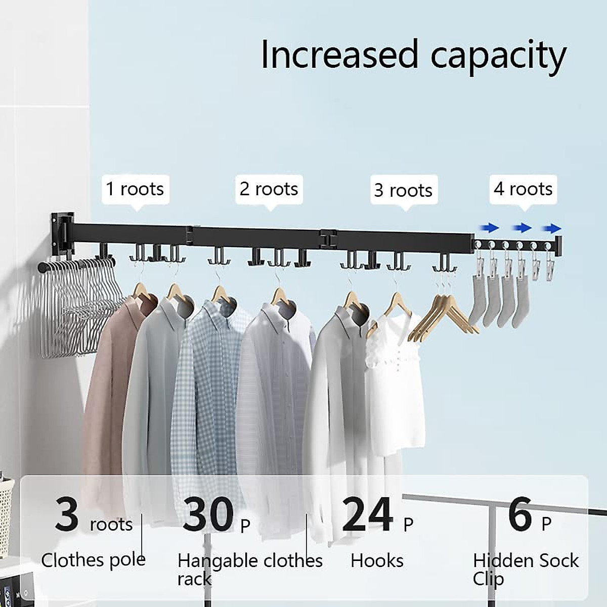 Kavlium Tri-Fold Wall Mounted Clothes Drying Rack, Laundry Drying Rack, Space Saver Clothes Rack, Easy to Install, Retractable Foldable Design for Balcony, Laundry, Bathroom.