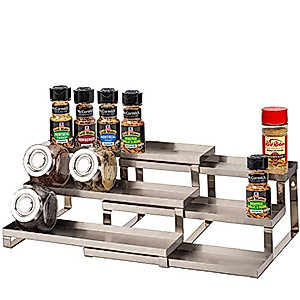 ALhom Spice Rack Organizer for Cabinet/Wall Mount/Countertop/Pantry - 3 Tier Expandable Spice Shelf - Stainless Steel
