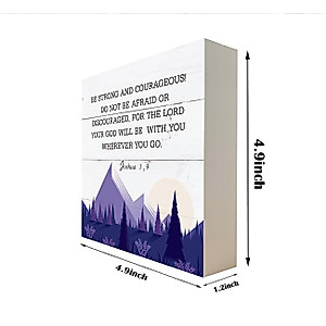 Christian Sign, Scripture Decor, Wooden Box Sign Desk Decor, Decorative Plaques and Signs, Office Table Decor, Encouragement Spiritual Gifts for Women Men, Be Strong and Courageous Sign - Joshua 1:9