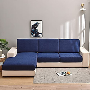 IMYOGI High Stretch Sofa Covers Sofa Cushion Covers, 1 2 3 4 Seaters L Shaped Couch Seat Slipcover, Furniture Protector Non Slip with Elastic Band for Living Room-Blue-4 Seater