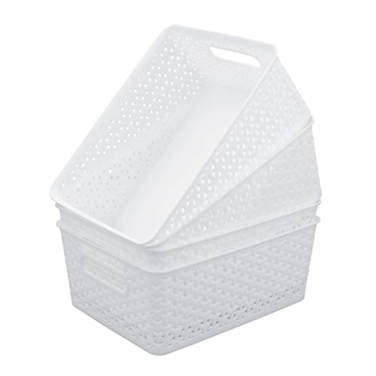 Obstnny Plastic Storage Baskets for Organizing, White Plastic Basket Bins, Set of 4