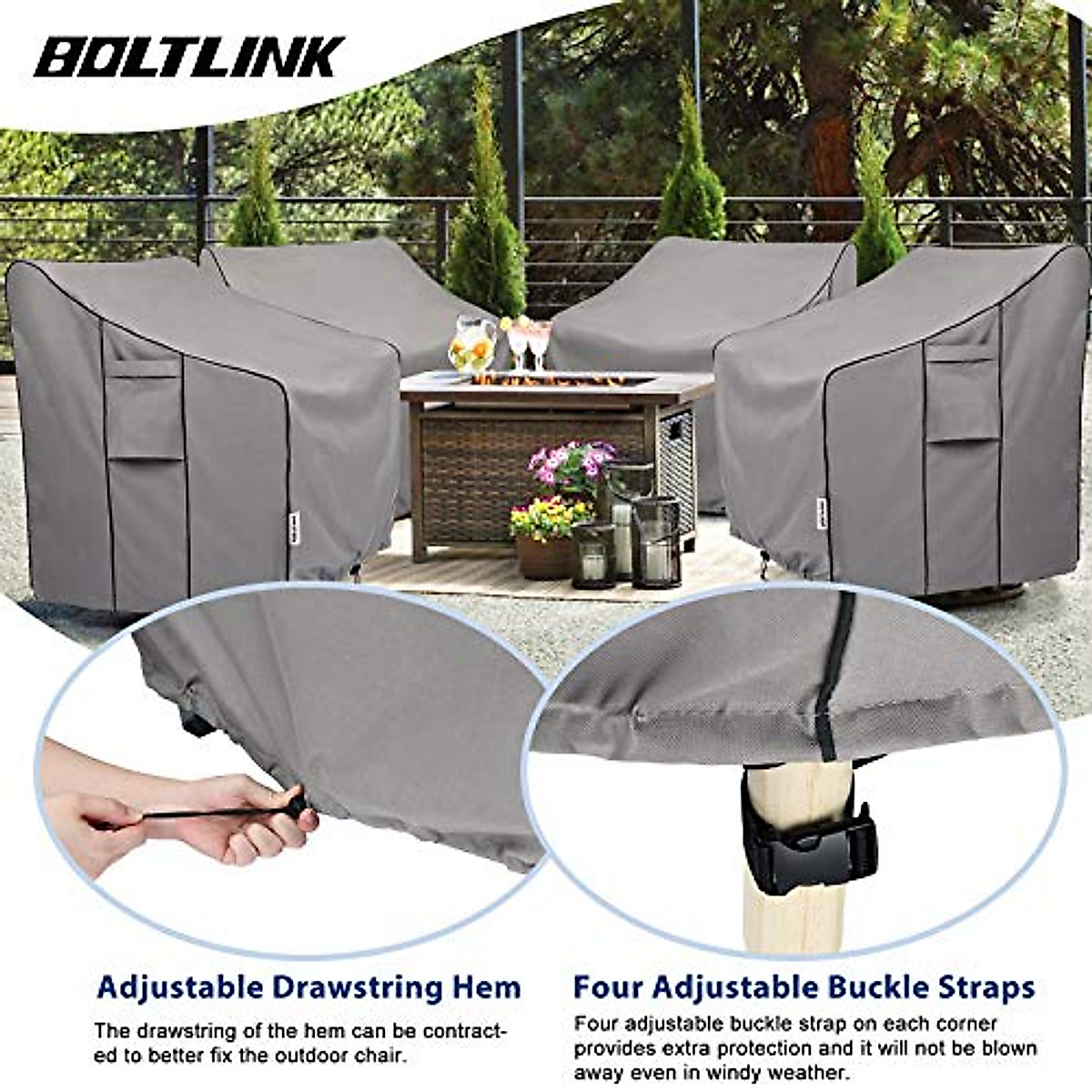 BOLTLINK Patio Chair Covers Waterproof, Heavy Duty Outdoor Furniture Covers Fits up to 36W x 37D x 36H inches -2 Pack