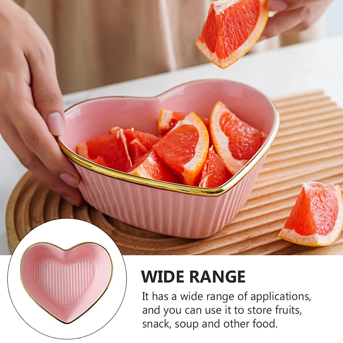 Angoily Porcelain Heart- shaped Bowls Deep Heart Plates Salad Bowl Fruit Bowl for Desserts Pasta Dinner Pink