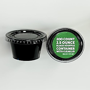 Eco One® 2.5oz Black PET Sauce Cup with Clear Lids - Leak-proof & Eco-friendly Condiment Containers for Takeout and Food Storage, 100 Count