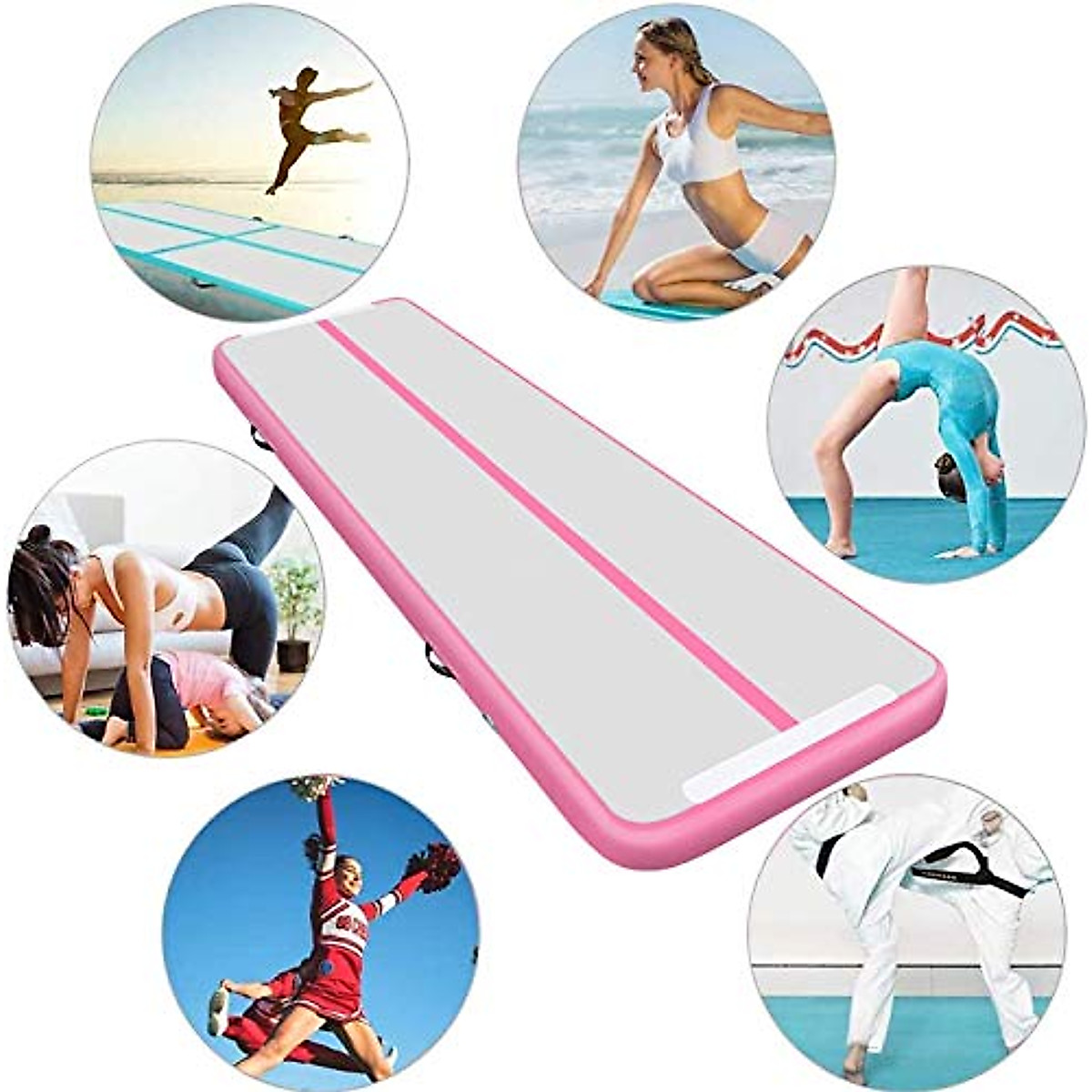 Inflatable Air Gymnastics Mat, 10ft/13ft/16ft/20ft Training Mat 4/8 inches Thickness Tumbling Mat with Electric Pump for Home/Gym/Outdoor-pink-3-10