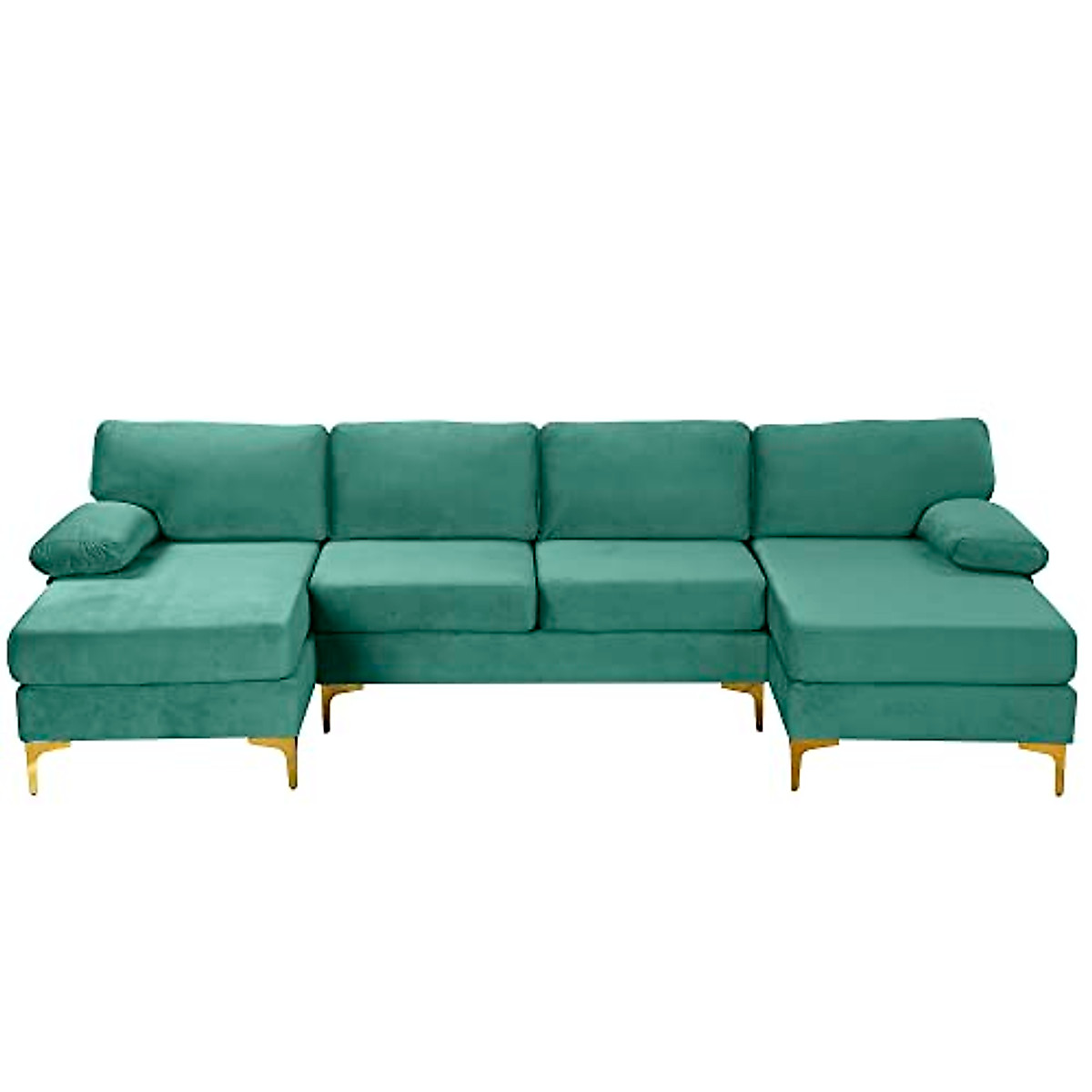 Modern Large Velvet Fabric U-Shape Sectional Sofa, Double Extra Wide Chaise Lounge Couch with Gold Legs