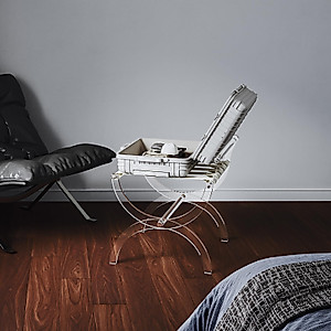 Byingo Acrylic Luggage Rack with High Back Support Bar, Foldable Suitcase Stand with Leather Straps for Guest Room, Bedroom, Hotel, Holds Up to 50-100 lb, Modern, Portable, Easy to Use, Heavy-Duty