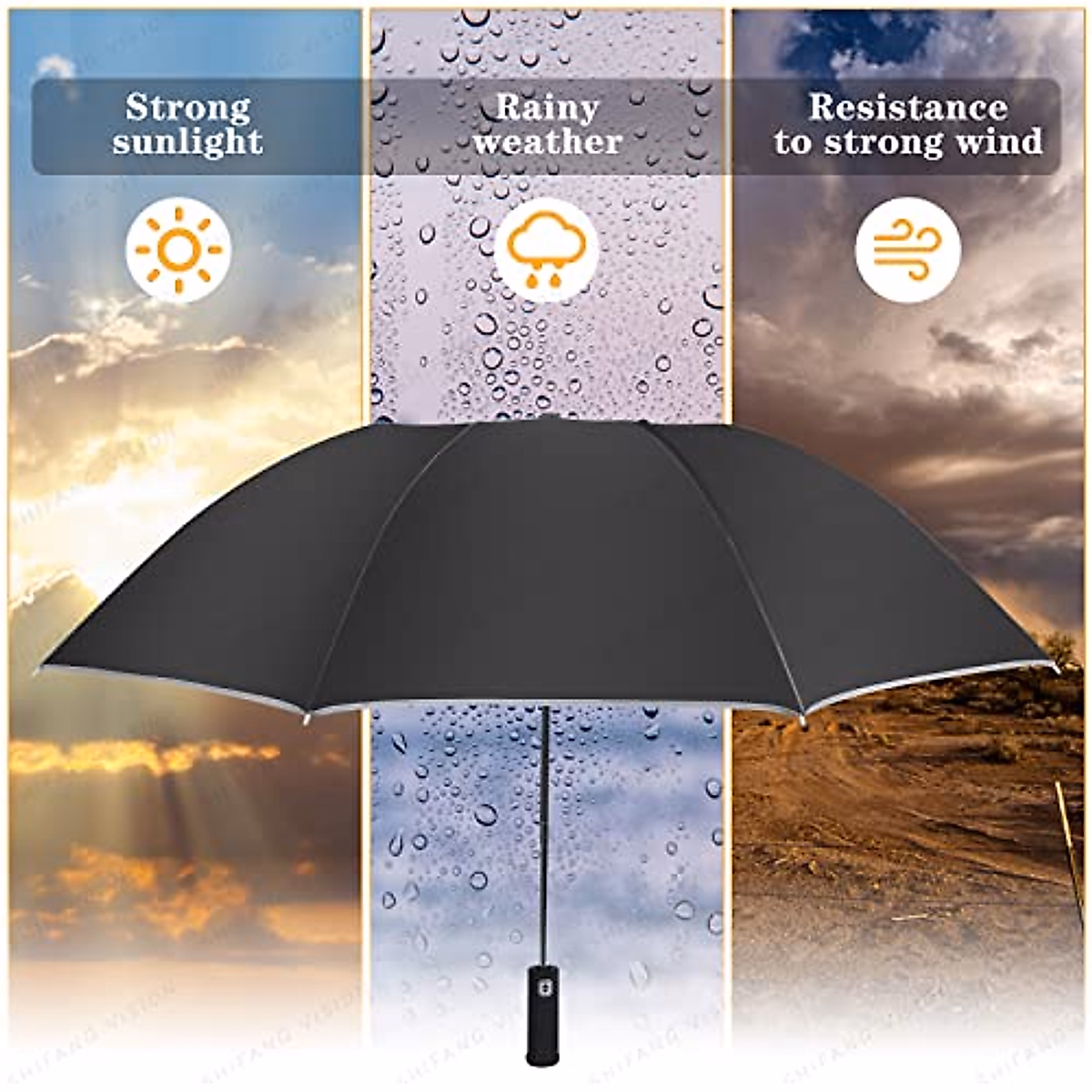 Travel Umbrella Automatic Open & Close Strong Steel Shaft LED Flashlight Handle Safety Reflective Frame Compact Folding Reverse Umbrella Windproof and Waterproof Earth and Flower Print