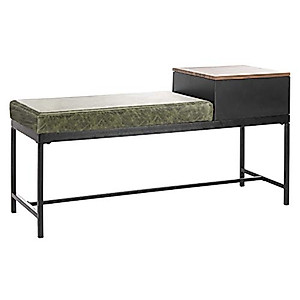 Safavieh Home Maruka 31-inch Grey Wash and Dark Green Faux Leather Bench with Storage