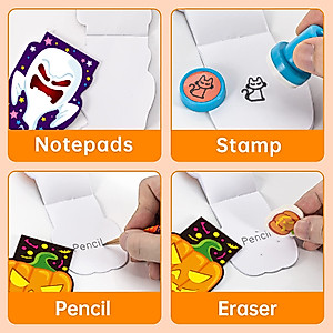 ShyLizard 168PCS Halloween Party Favor Goodie Bag Bulk for Kids, Halloween Stationery Set, Trick or Treat Toys including Pencil, Eraser, Notepad, Stamper, Halloween Bag, Stickers and Temporary Tattoos