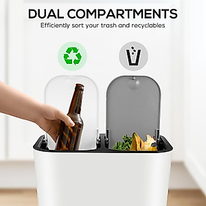 DEARMAMY Dual Trash Can, 2 Compartment Kitchen Garbage Can Plastic Dry and Wet Classified Recycling Bin Wastebasket Liter Bin Dustbin Rubbish Box Garbage Container for Home 15L