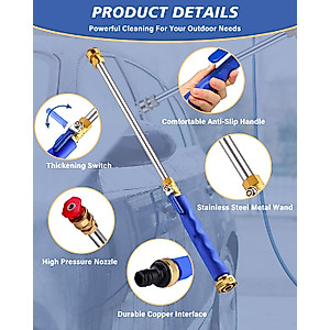 2024 Upgraded Jet Nozzle Power Washer for Garden Hose, 2-In-1 High Pressure Wand with 2 Different Nozzles and Quick Connectors，High Pressure Washer Tools For Patio Car Pet Window Washing (blue)