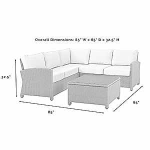Crosley Furniture Bradenton 4-Piece Outdoor Sectional Sofa Wicker Conversation Patio Furniture Set for Deck, Brown with Sand Cushions