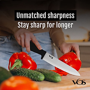 Vos Ceramic Knife Set for Kitchen - Includes 3", 4", 5", 6" Knives with Covers & Peeler in Black - Sharp Ceramic Blades for Versatile Cutting and Paring