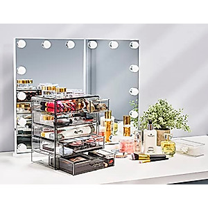 Sorbus Acrylic Clear Makeup Organizer - Big & Spacious Cosmetic Display Case - Stylish Designed Jewelry & Make Up Organizers and Storage for Vanity, Bathroom (4 Large, 2 Small Drawers - Black Jewel)