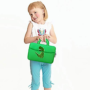 MoKo Fire HD 10 Inch Kids Tablet Sleeve Case Bag, [Shock-Proof] Zipper Handle Pouch Portable Neoprene Case Cover fits Fire HD 10 Plus 2021, Fire HD 10 Kids & Pro 2021 - Dinosaur Green