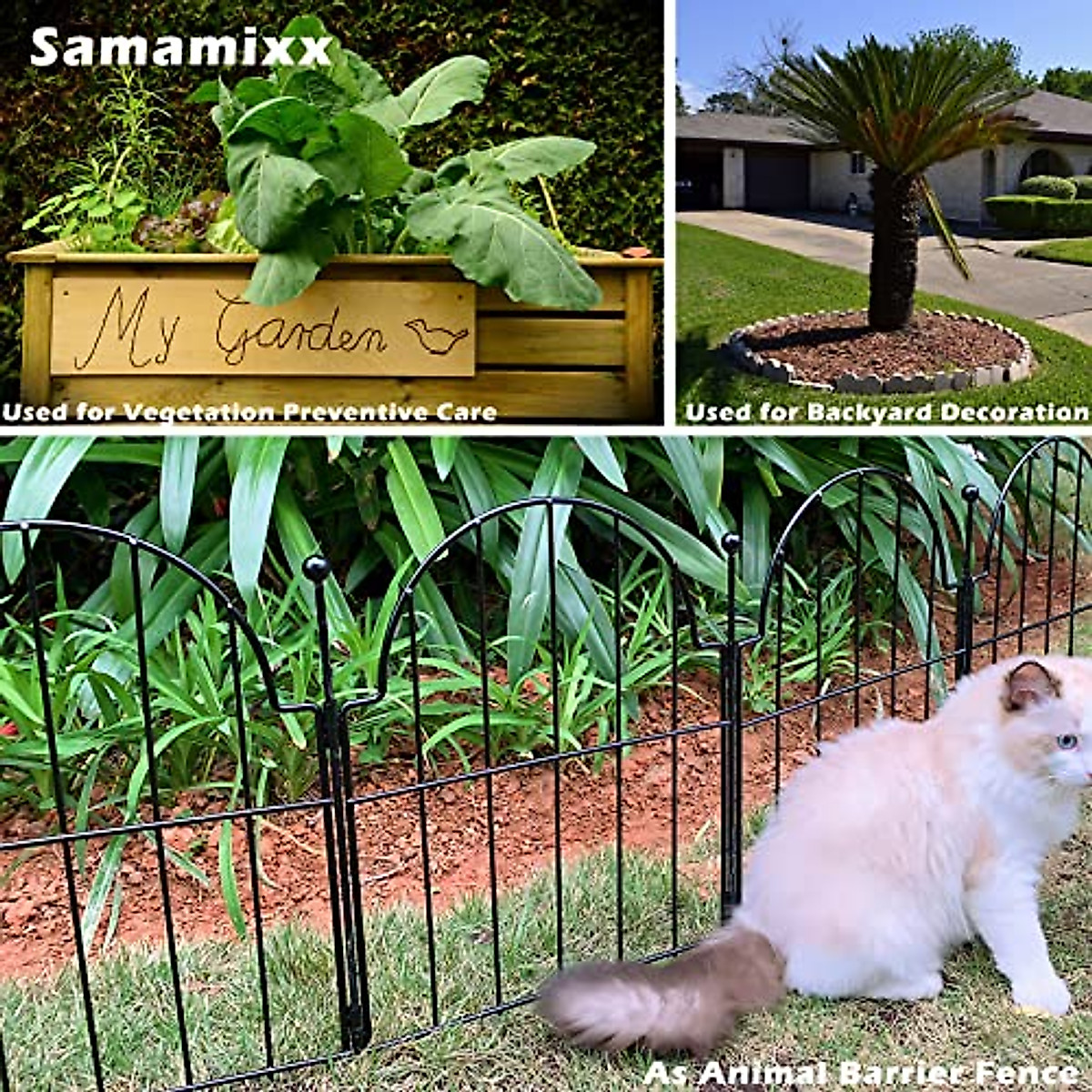 Samamixx Decorative Garden Fence, 10 Pack No Dig Fencing 10.83ft(L) × 22in(H) Animal Barrier Border for Dog Rabbit Pet, Metal Garden Edging Fence Panels with No-Dig Stakes for Outdoor Yard Patio Lawn